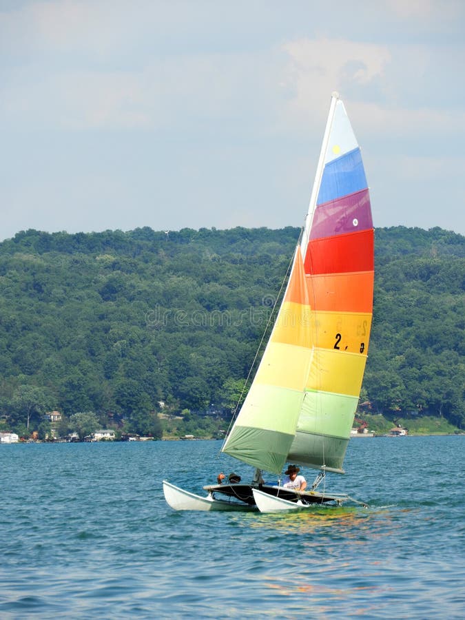 Catamaran Colorful Sail Boat on Lake during Summer Editorial Image ...