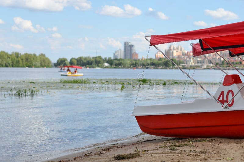 Catamaran on river stock image. Image of place, moored - 96775855