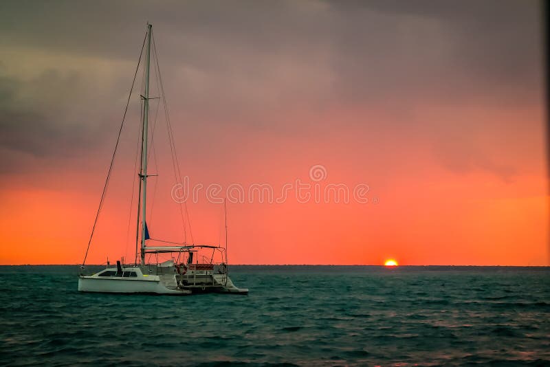 Catamaran Sailboat and Sunset Stock Image - Image of breathtaking ...