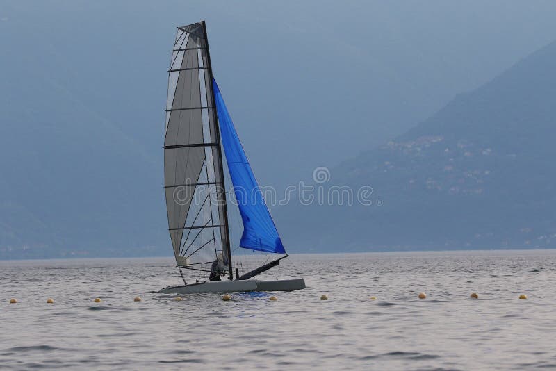 Catamaran Sailing on a Lake Stock Image - Image of summer, catamaran ...