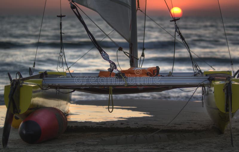 Catamaran at sunset stock image. Image of ocean, sailing - 3394361