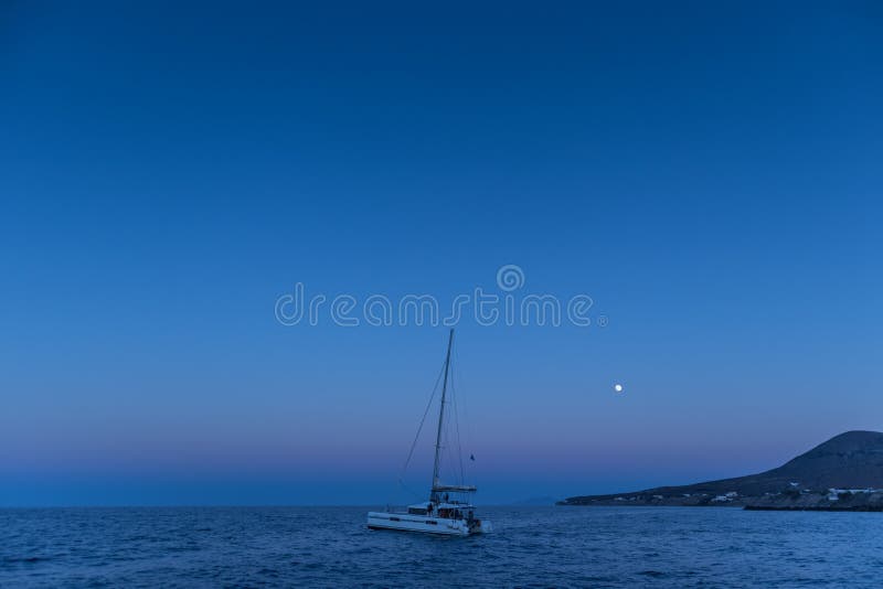 Catamaran To Sail at Night. Stock Image - Image of nautical, france ...