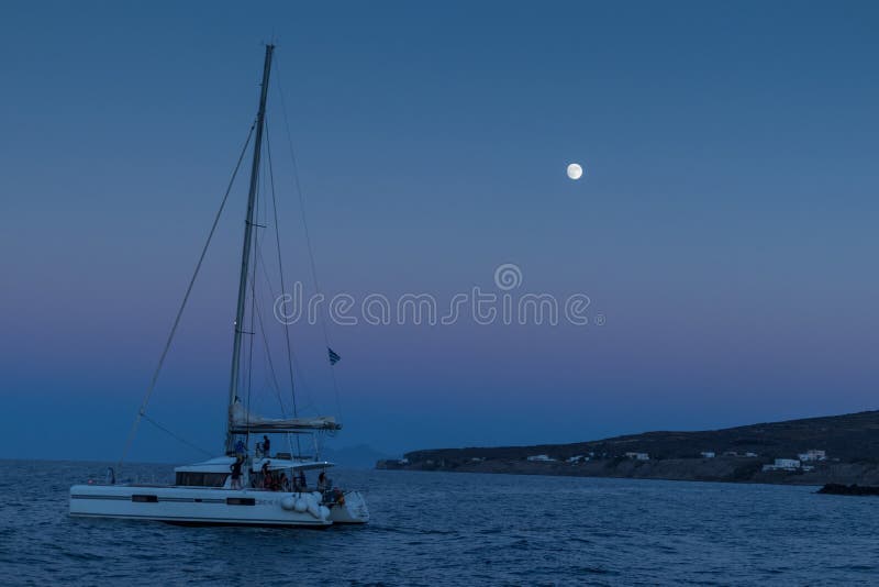 Catamaran To Sail at Night. Stock Image - Image of sailboat, horizon ...