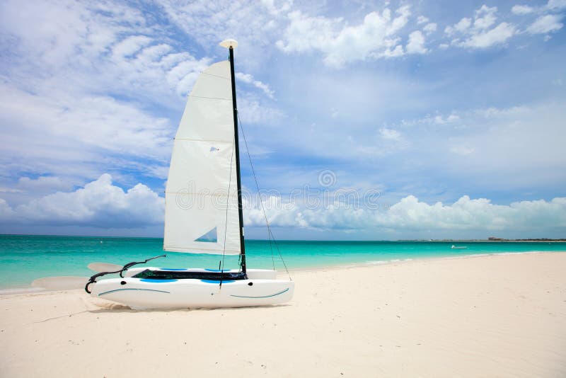 Catamaran at Tropical Beach Stock Photo - Image of seaside, perfect ...