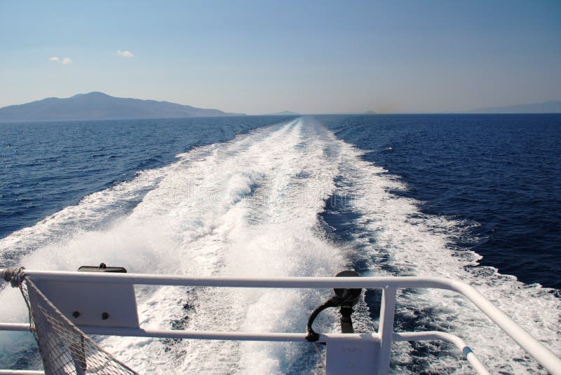 Catamaran wake, Greece stock image. Image of island, trail - 15194195