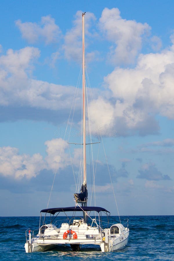 Catamaran Yacht at Sea from Behind Stock Image - Image of yacht, ship ...
