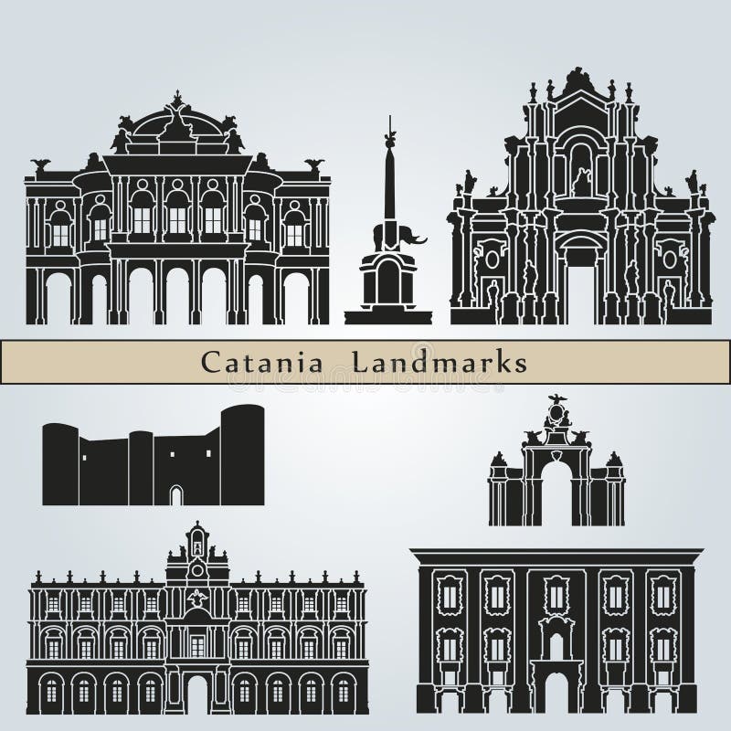 Catania Landmarks and Monuments Stock Vector - Illustration of travel ...