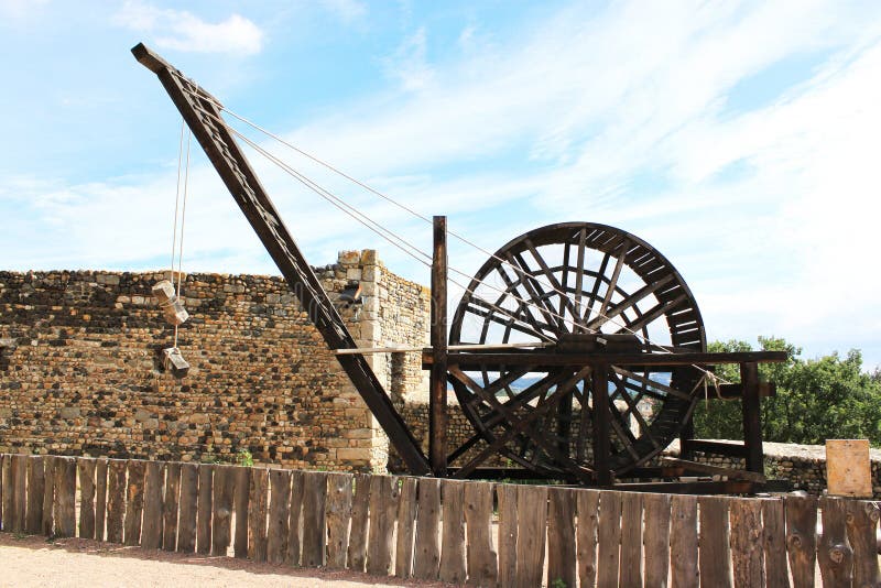 Medieval Catapult in Front of Hilltop Castle Stock Image - Image of ...