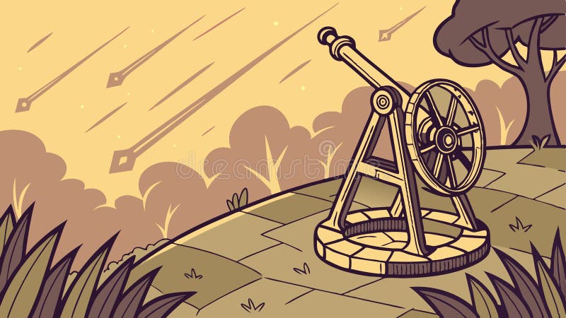 Catapult in Action with Objects Falling from Sky, Vector Design ...