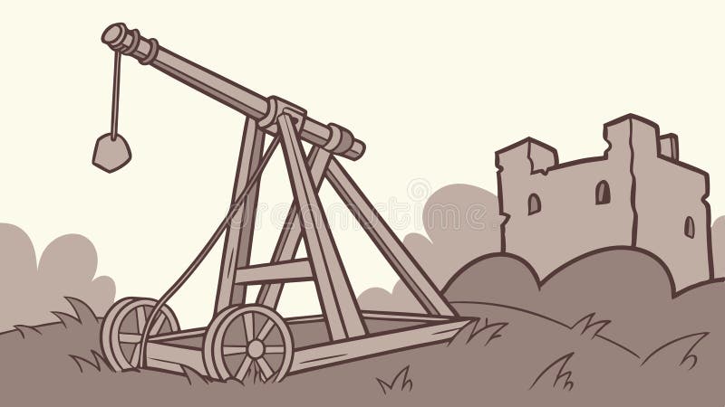 Catapult in Front of Castle, Historical Siege Scene, Vector Design ...
