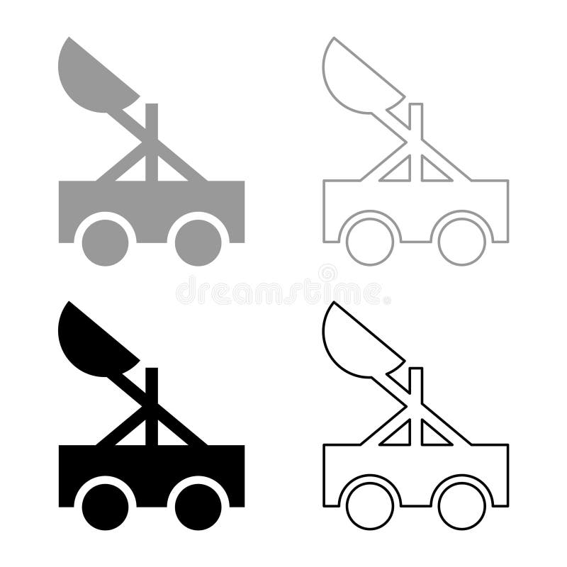 Catapult Medieval Siege Ejection Seat Set Icon Grey Black Color Vector ...