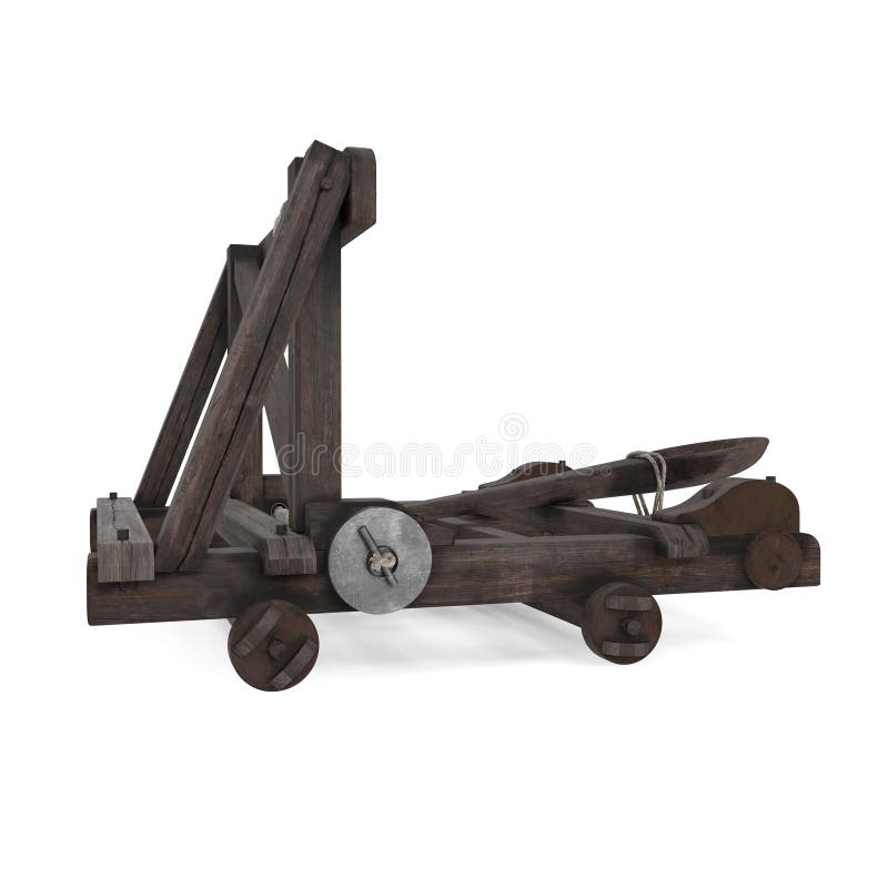 Catapulta De Madera Medieval En El Fondo Blanco Ejemplo 3d, Aislado ...
