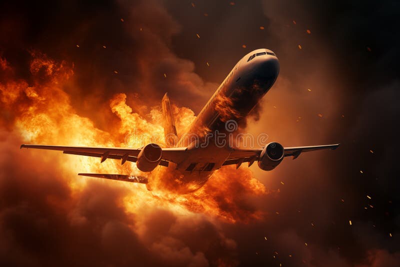 Catastrophic Airplane Flight Burning Engine with after Explosion Stock ...