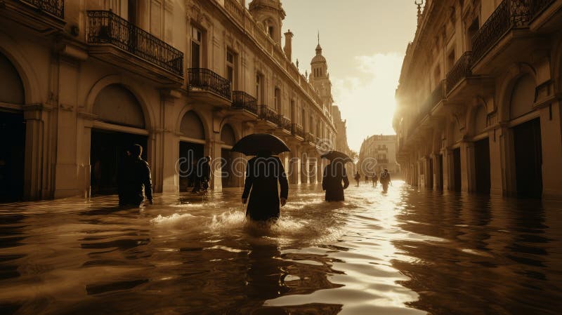 Catastrophic City Flooding. Devastating Disaster Scene Creates Chaos ...