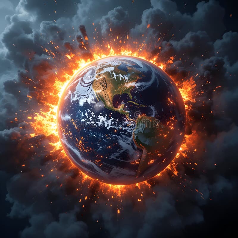 Catastrophic Explosion of Earth in Fiery Chaos Whith AI Stock Image ...