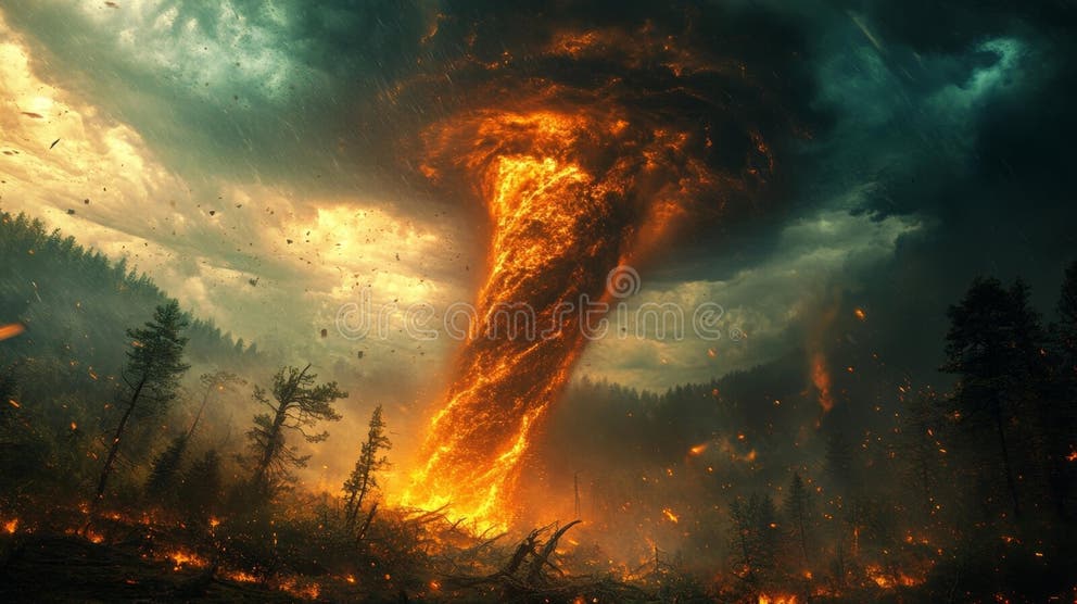 A Catastrophic Firestorm Spreads Across the Forest in a Tornado Stock ...