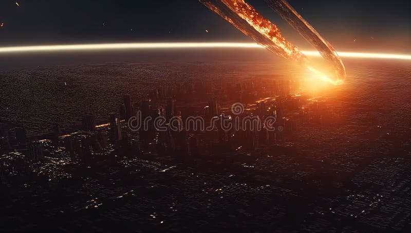 Catastrophic Impact - Asteroid Devastates City Stock Illustration ...