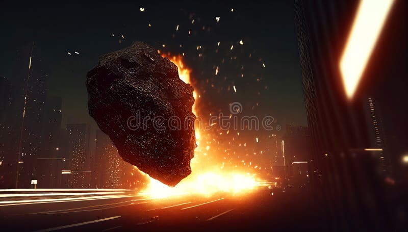 Catastrophic Impact - Asteroid Devastates City Stock Illustration ...