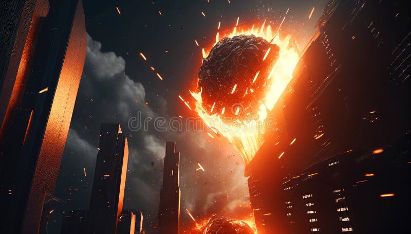 Catastrophic Impact - Asteroid Devastates City Stock Illustration ...