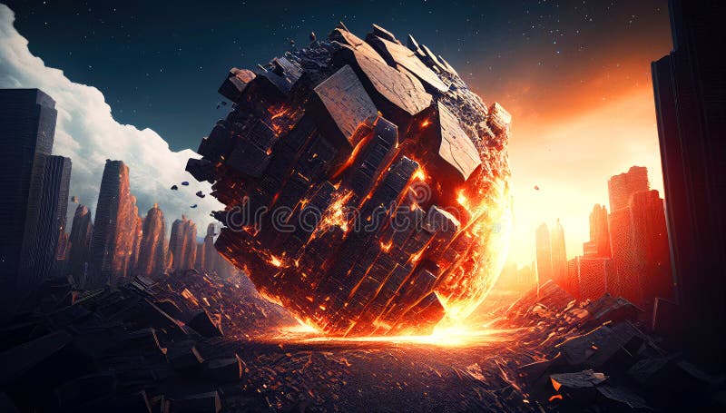 Catastrophic Impact - Asteroid Devastates City Stock Illustration ...
