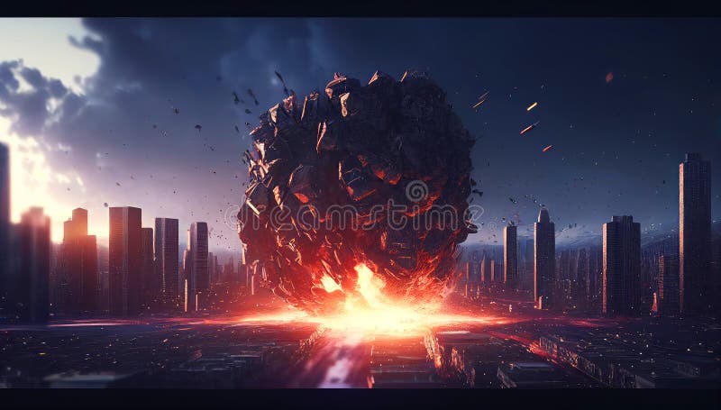Catastrophic Impact - Asteroid Devastates City Stock Illustration ...