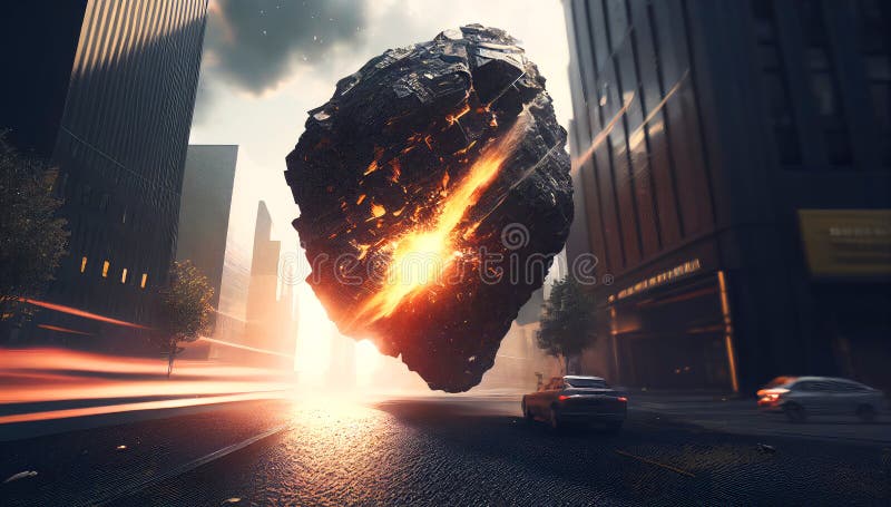 Catastrophic Impact - Asteroid Devastates City Stock Illustration ...