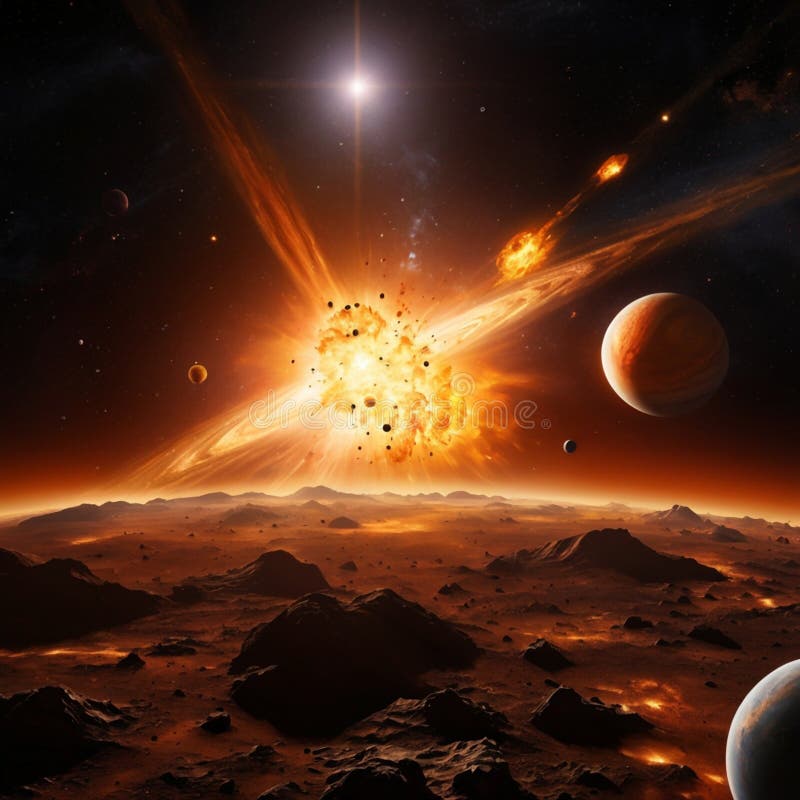 Catastrophic Planetary Collision: Star System with Debris. Powerful ...