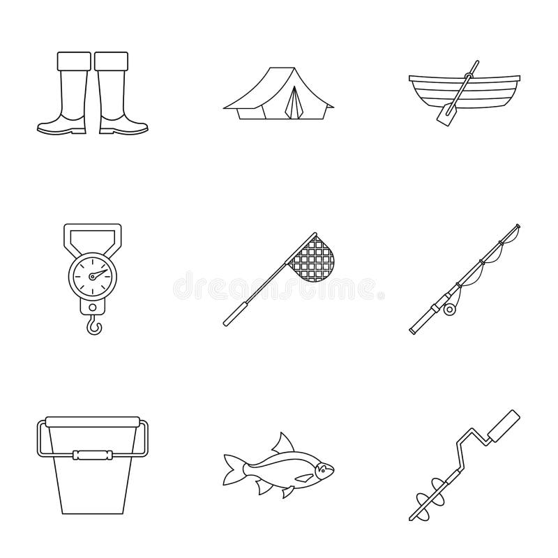 Catch Fish Icons Set, Cartoon Style Stock Vector - Illustration of ...