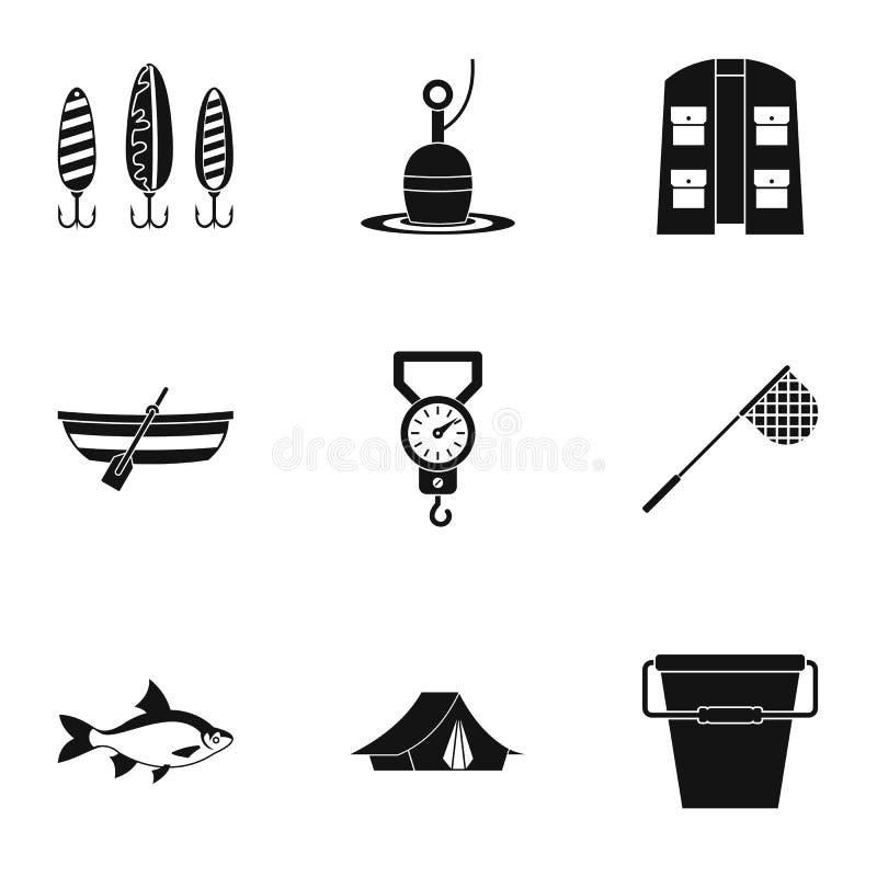 Catch Fish Icons Set, Simple Style Stock Vector - Illustration of ...