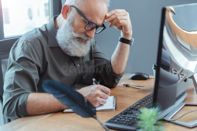 Stylish Elderly Author is Creating Poem Stock Photo - Image of copybook ...
