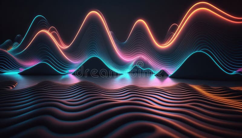 Catch the Trend with Glowing Neon Waves Background Stock Illustration ...