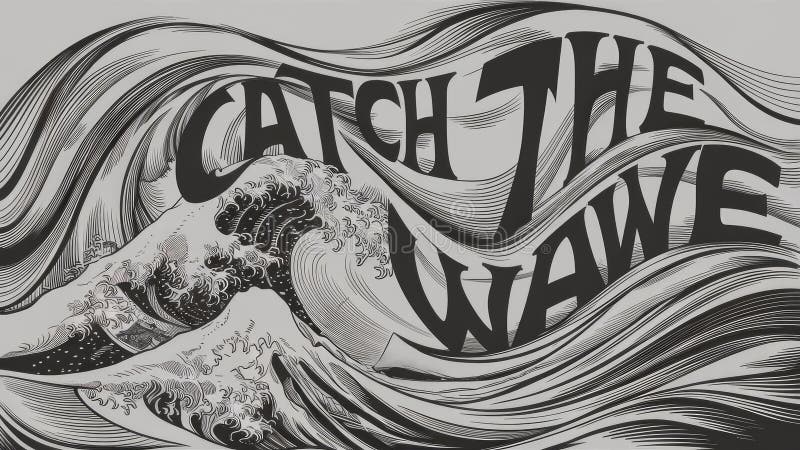 Catch the Wave: Dynamic Black and White Illustration of Ocean Waves and ...