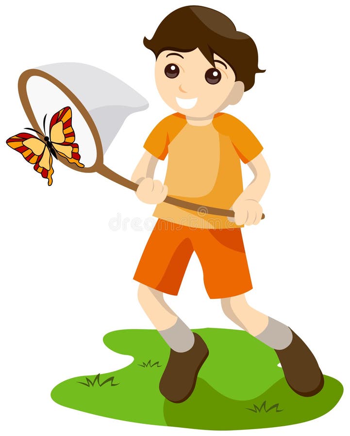 Cute Style Little Bug Catcher Boy Illustration Stock Vector ...