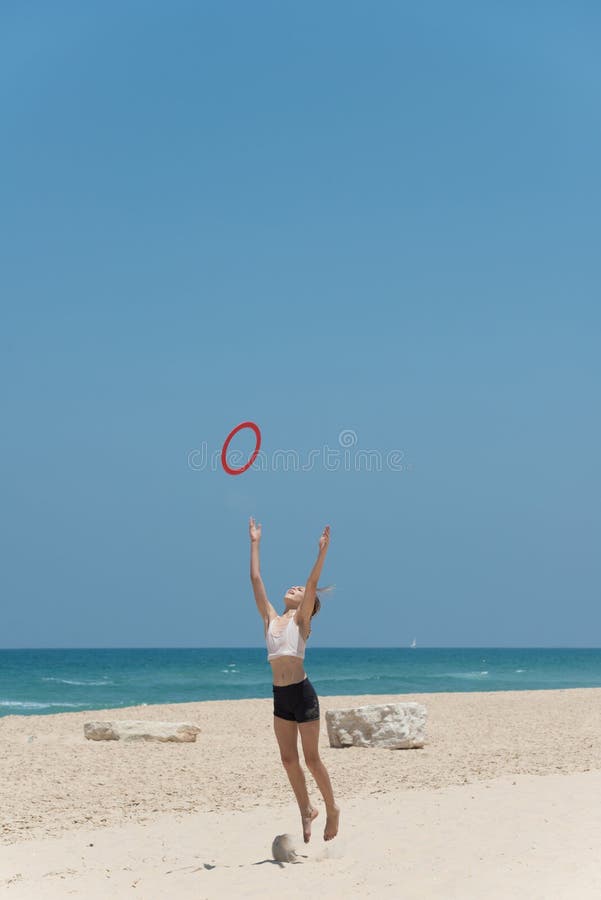 Catching frisbee stock image. Image of travel, jump, flying - 94156727