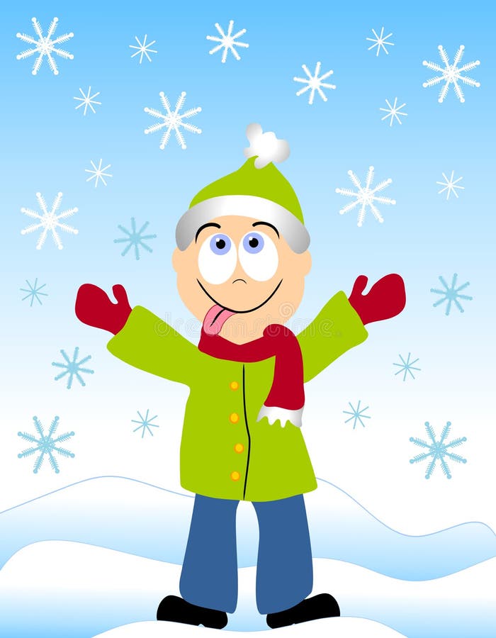 Catching Snowflakes on Tongue Stock Illustration - Illustration of ...