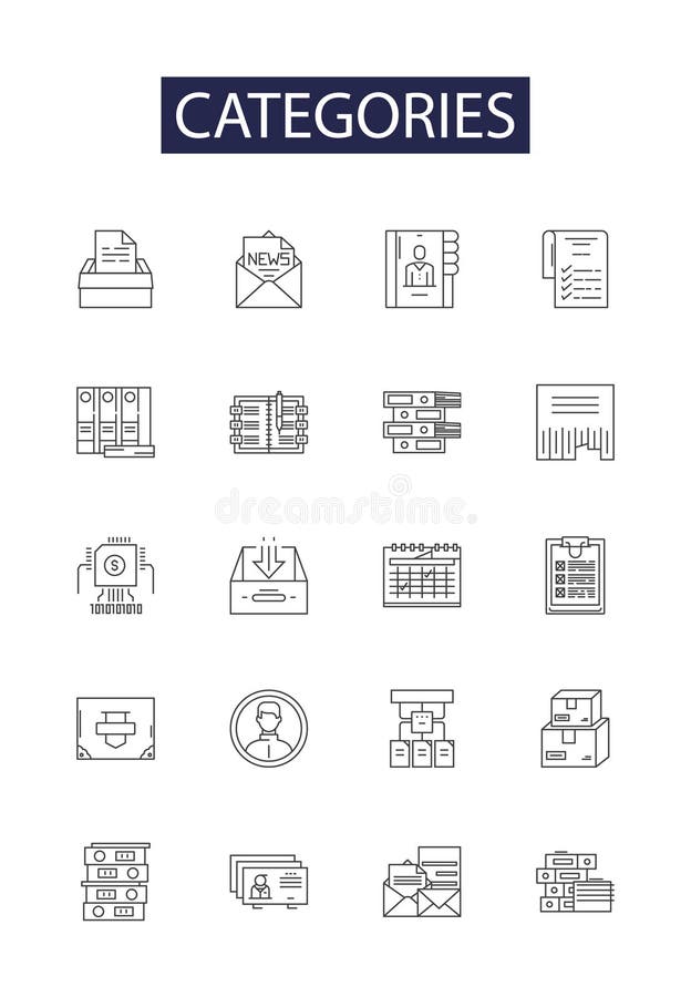 Categories Line Vector Icons and Signs. Grouping, Labeling, Ranking ...