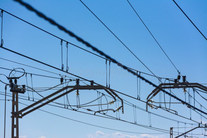 Catenary Cables of a Train Track Stock Photo - Image of defocused ...