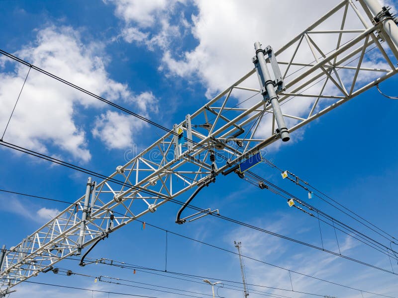 Catenary of Railway Electrification System Stock Image - Image of line ...