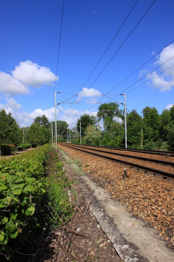 Catenary of a Railway Track Stock Photo - Image of supports, landscape ...