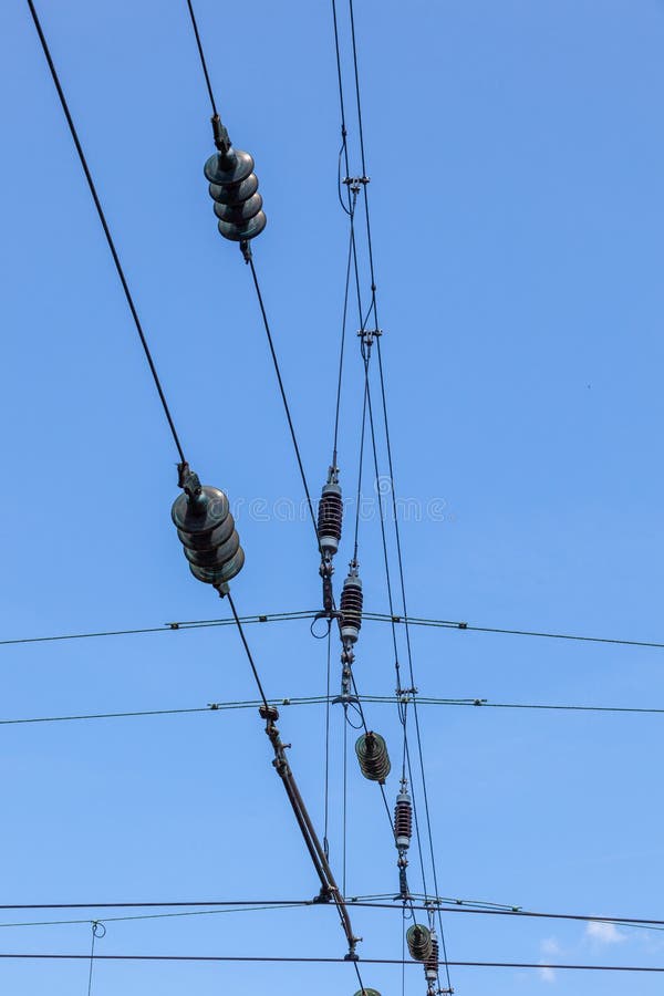 Catenary Under Blue Sky for Electrified Trains Stock Photo - Image of ...