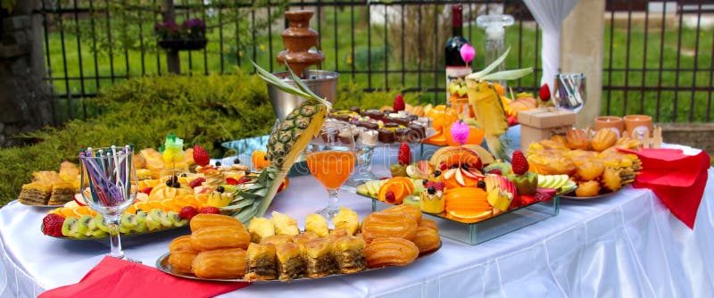 Catering Banquet Table, Buffet with Snacks at the Outdoor Event Stock ...