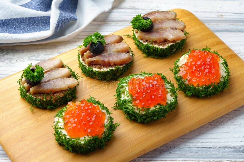 Catering Banquet Table Food Snacks with Fish Stock Photo - Image of ...