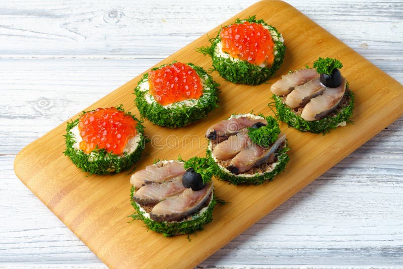 Catering Banquet Table Food Snacks with Fish Stock Photo - Image of ...