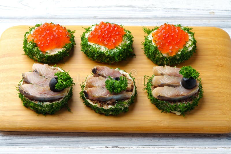 Catering Banquet Table Food Snacks with Fish Stock Photo - Image of ...