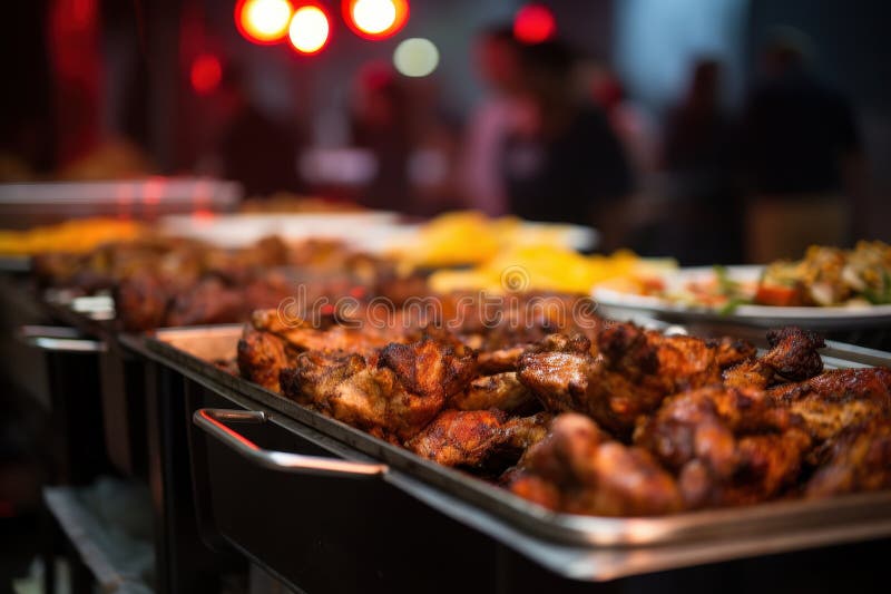 Catering Buffet with Close-up Grilled Meat in a Restaurant Setting ...