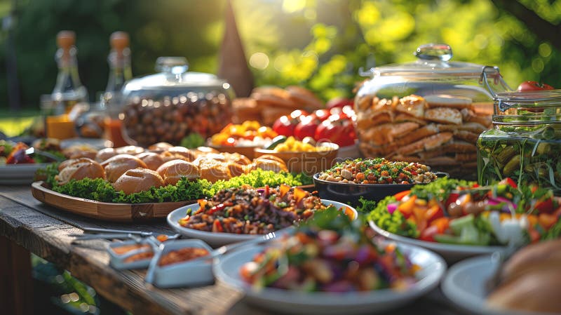 Catering Buffet with Different Food Snacks and Appetizers in the Garden ...