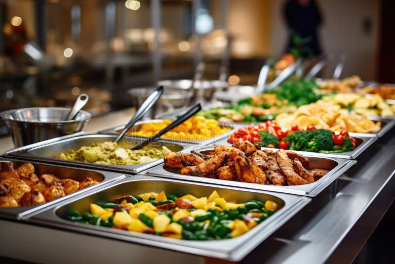 Catering Buffet Food on a Long Table in a Hotel Restaurant Stock ...