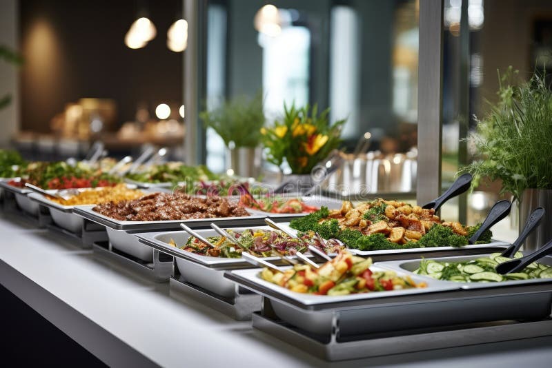 Catering Buffet Food on a Long Table in a Hotel Restaurant Stock ...