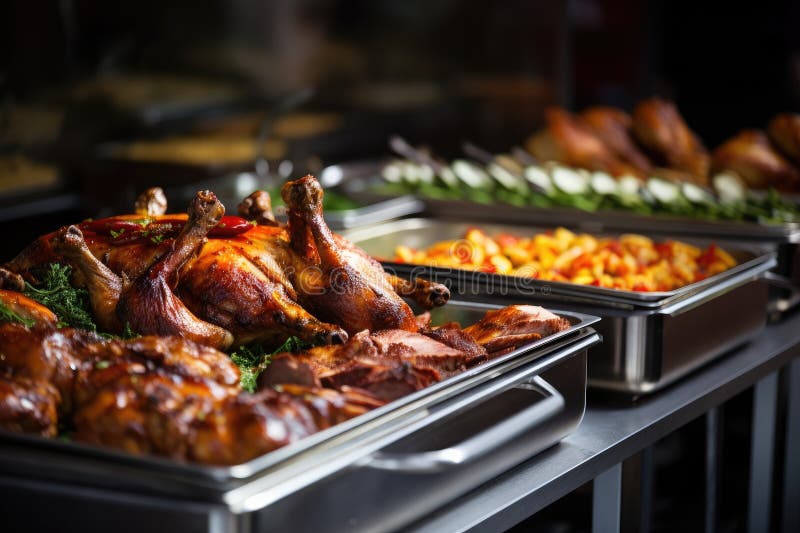 Catering Buffet Food on a Long Table in a Hotel Restaurant Stock ...
