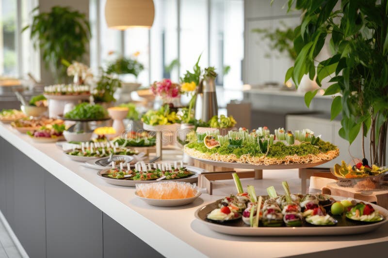 Catering Buffet Food on a Long Table in a Hotel Restaurant Stock ...